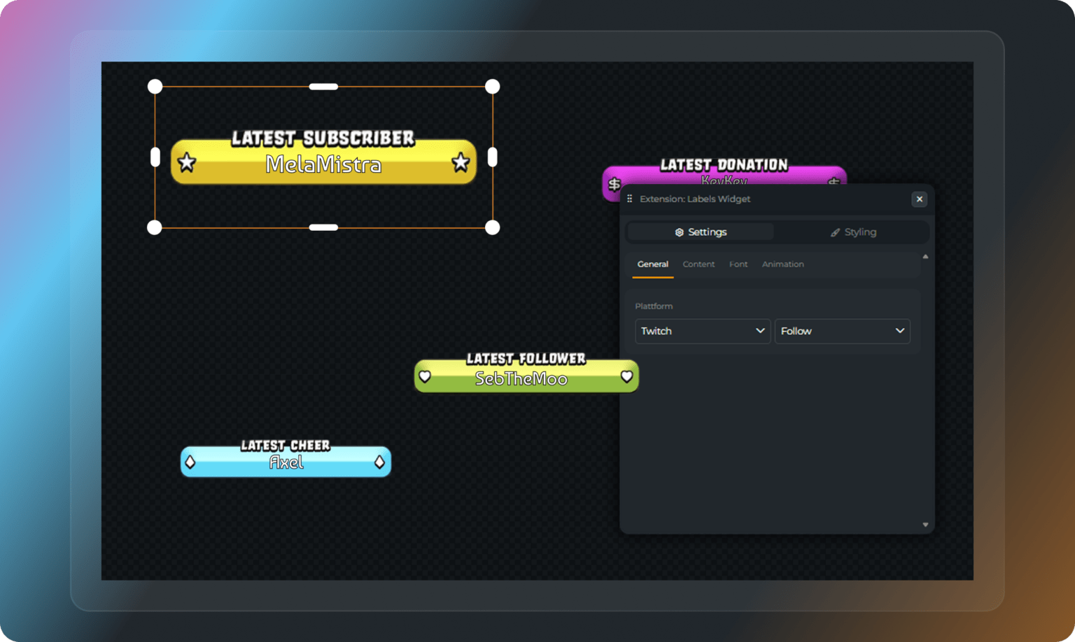 Stream Labels for Twitch, YouTube & Kick | Highlight Supporters