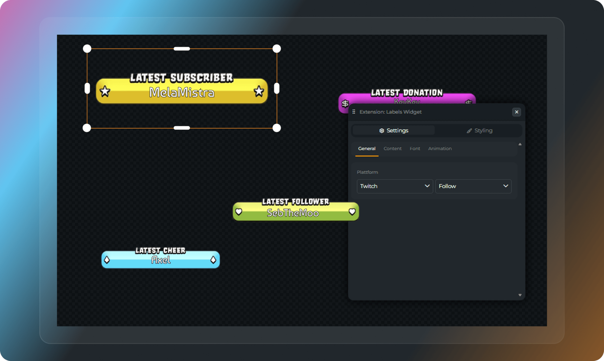 Stream Labels for Twitch, YouTube & Kick | Highlight Supporters
